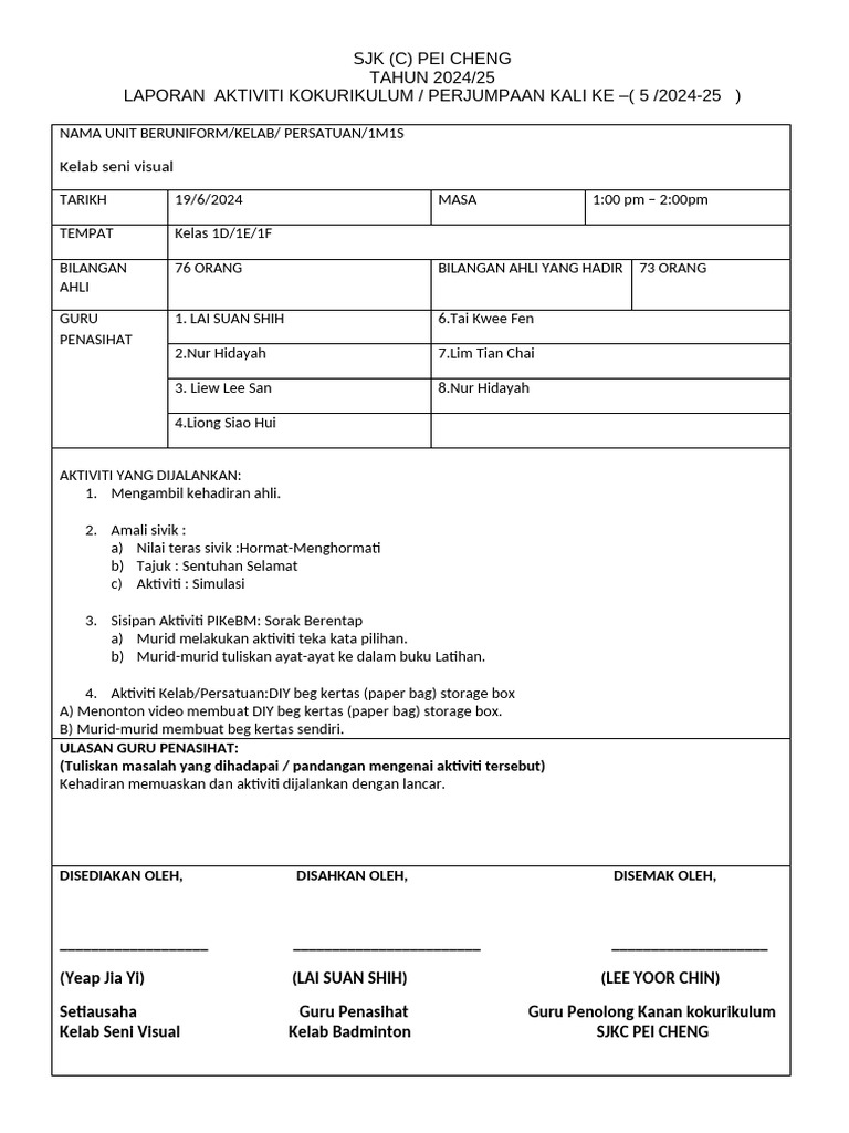 Laporan Aktiviti Kokurikulum 5 | PDF
