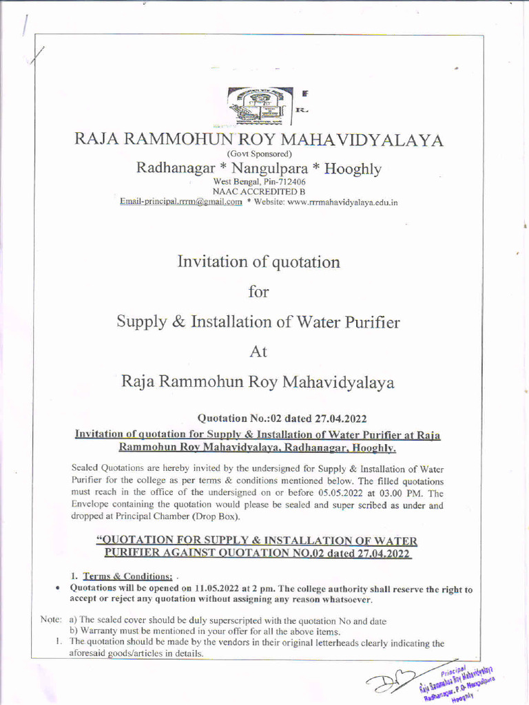 Quotation For Water Purifier | PDF