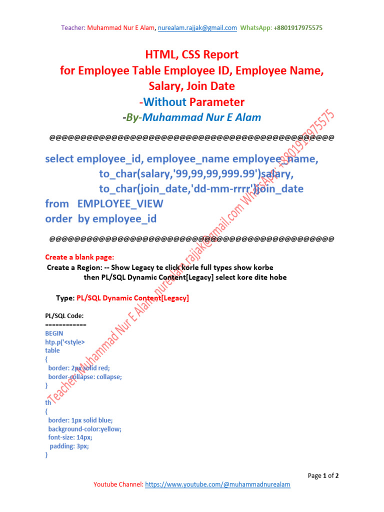 HTML CSS Report For Employee Table Employee ID, Employee Name, Salary ...