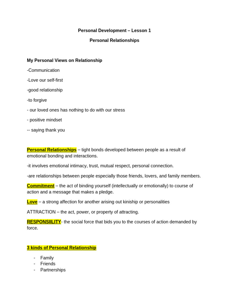 Personal Development - Lesson 1 | PDF | Intimate Relationships | Infidelity