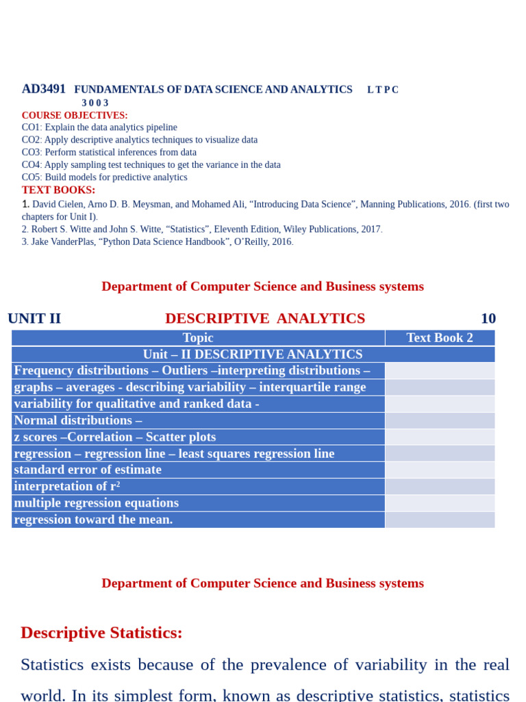 AD3491-Unit 2 | PDF | Errors And Residuals | Statistics