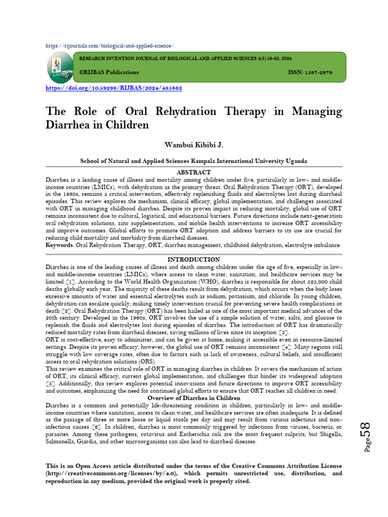The Role of Oral Rehydration Therapy in Managing Diarrhea in Children ...