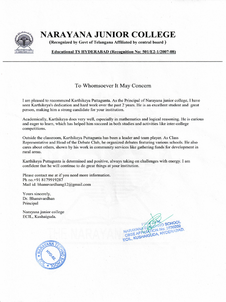 LOR 12th Principal | PDF