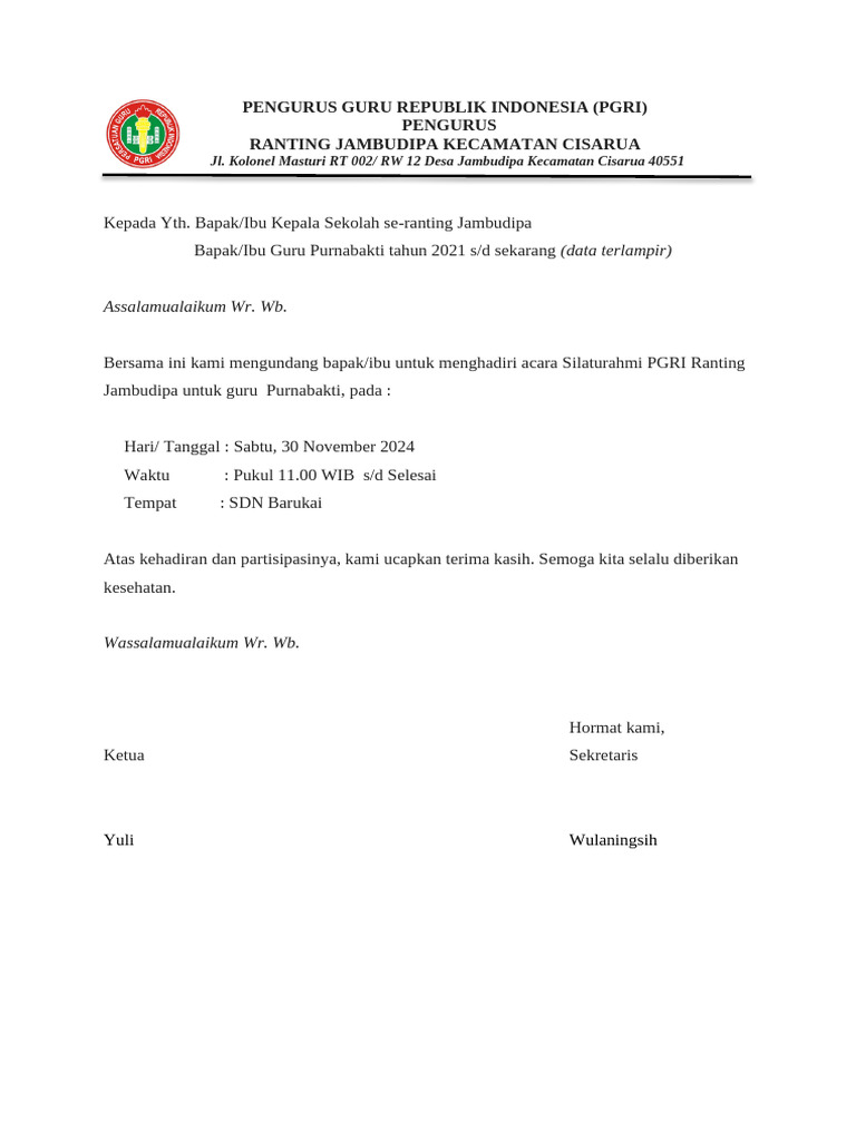 Surat Undangan PGRI | PDF