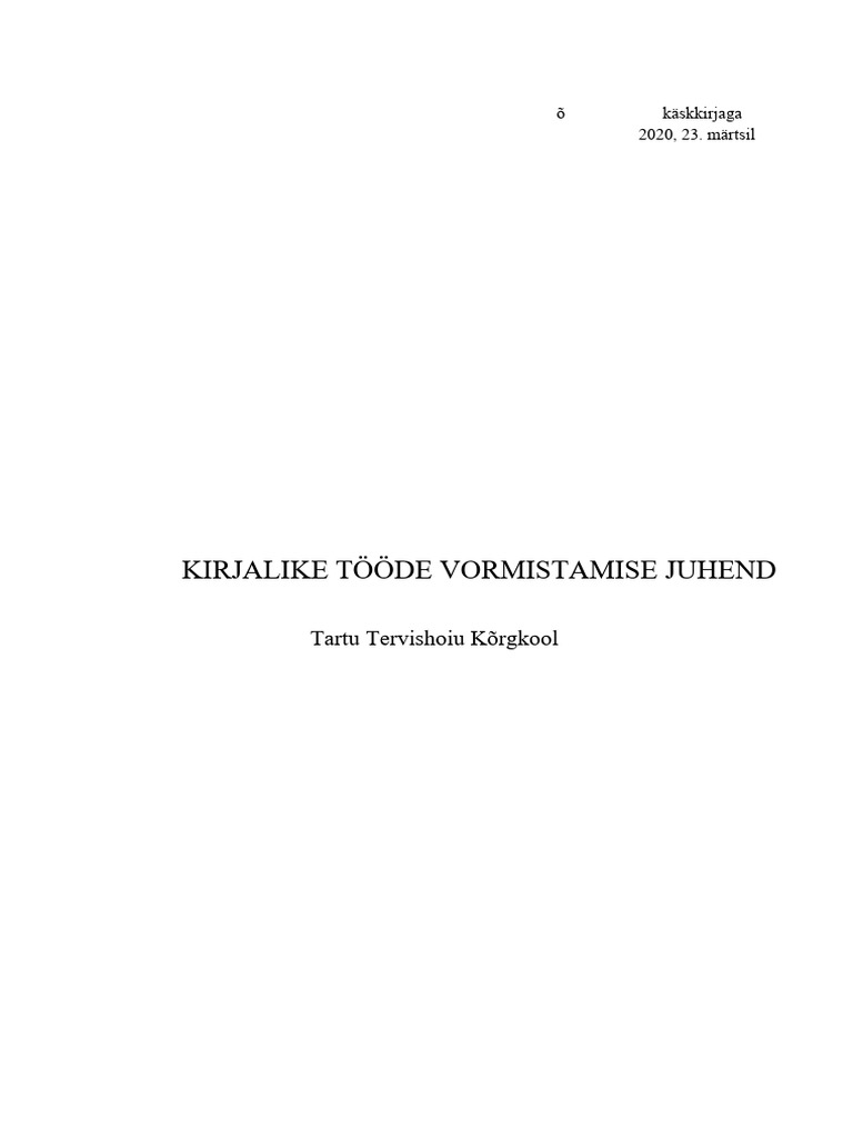 2020 03 23 Kirjalike Toode Vormistamise Juhend | PDF