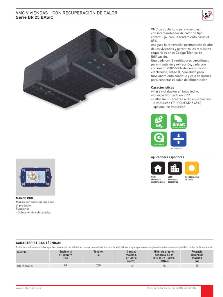 VMC BR 25 BASIC: Recuperador de Calor | PDF | Ingenieria Eléctrica
