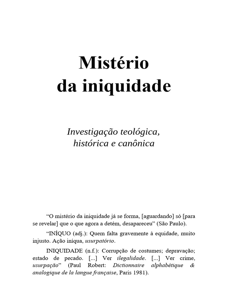 Mistério Da Iniquidade | PDF | Papa | Igreja católica