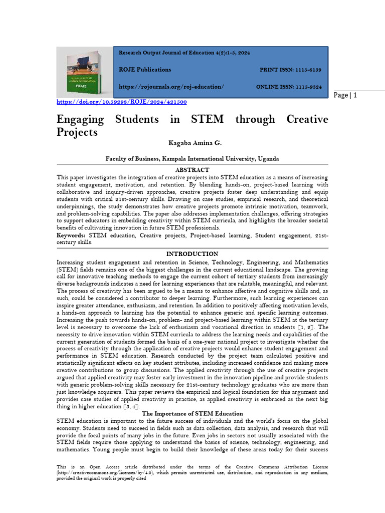 Engaging Students in STEM Through Creative Projects (WWW - Kiu.ac - Ug) | PDF | Creativity ...