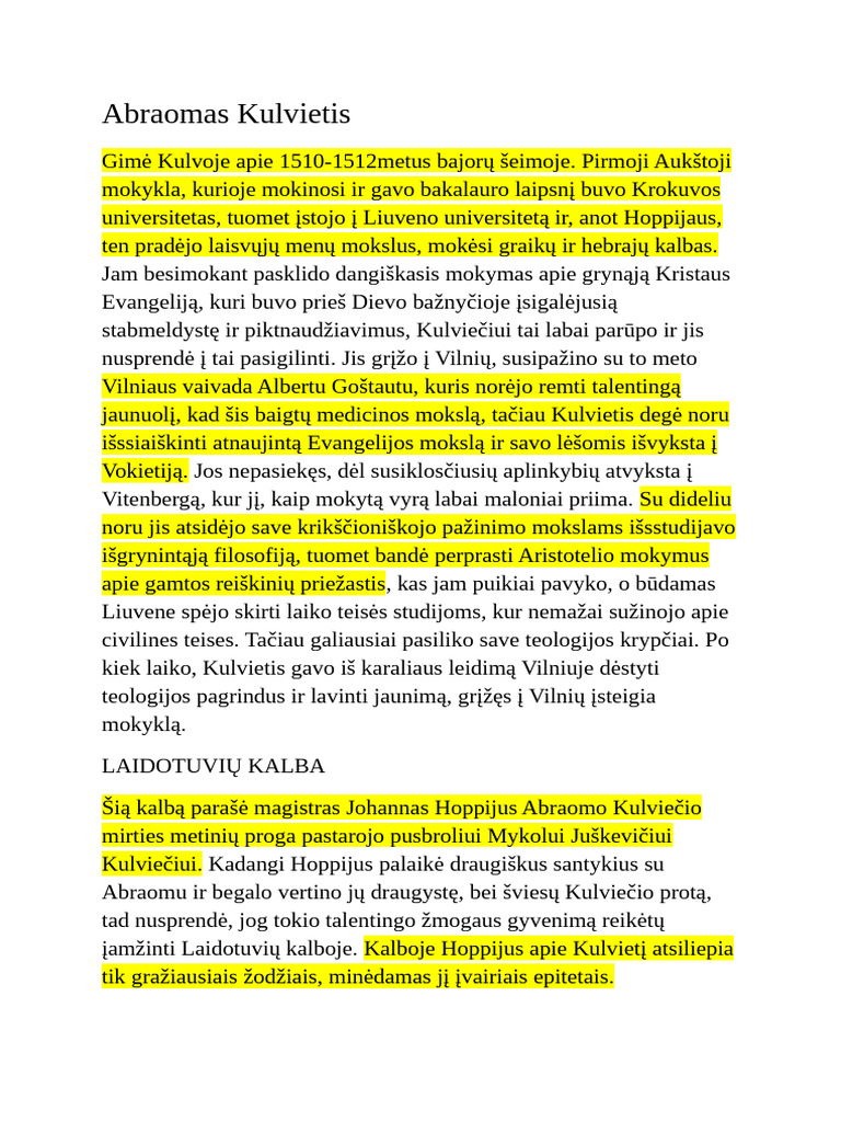 Abraomas Kulvietis | PDF