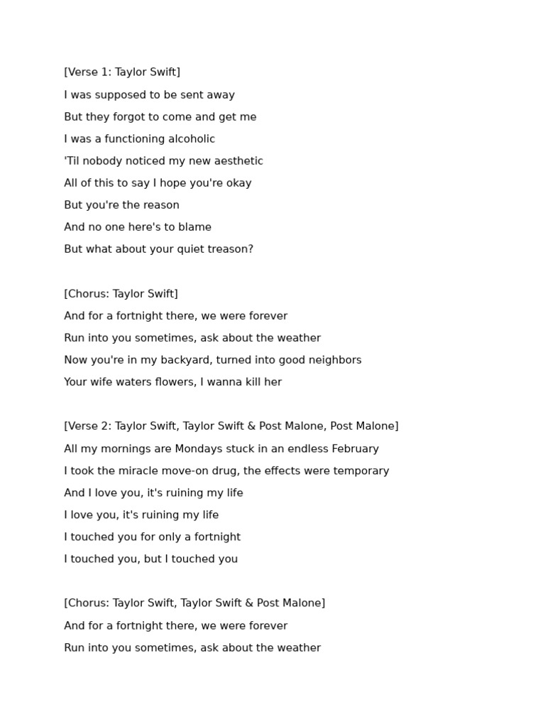 "Taylor Swift's 'Fortnight' Lyrics Analysis" | PDF