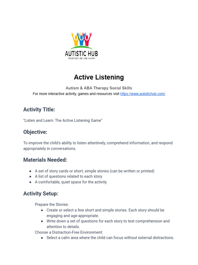 Active Listening Social Skills | PDF | Reading Comprehension ...