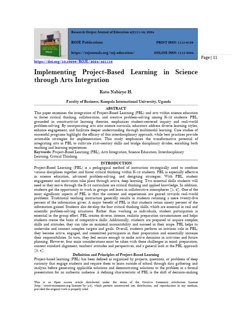 Implementing Project-Based Learning in Science Through Arts Integration (WWW - Kiu.ac - Ug ...