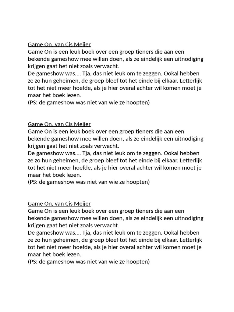 Game On Flaptekst | PDF