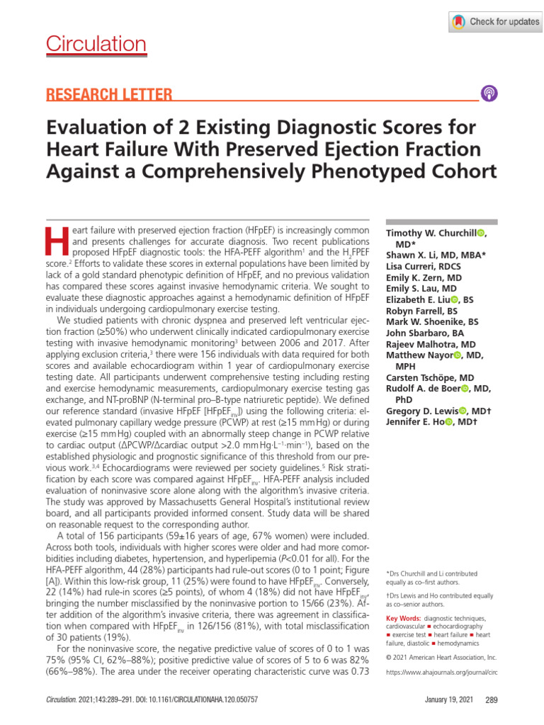 Churchill Et Al 2021 Evaluation of 2 Existing Diagnostic Scores For ...