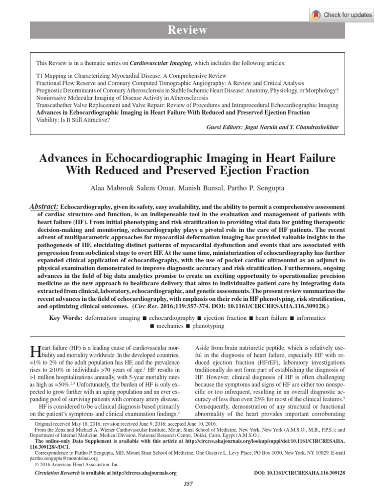 Advances in Echocardiographic Imaging in Heart Failure With Reduced and ...