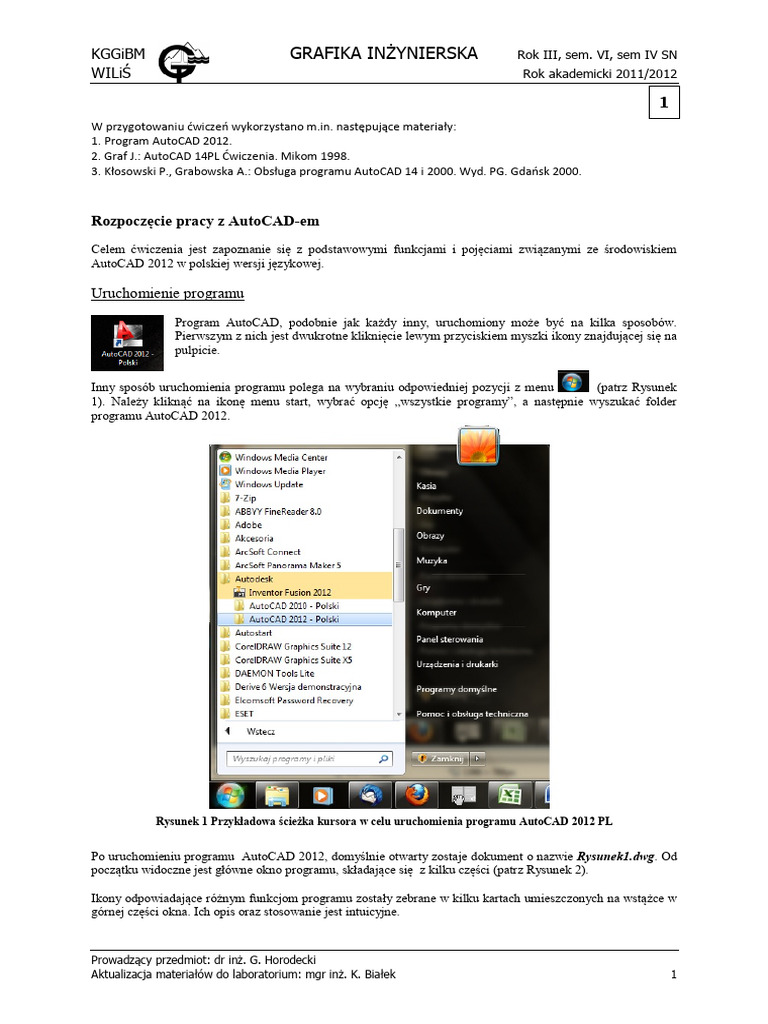 Rozpoczęcie Pracy Z AutoCAD. | PDF