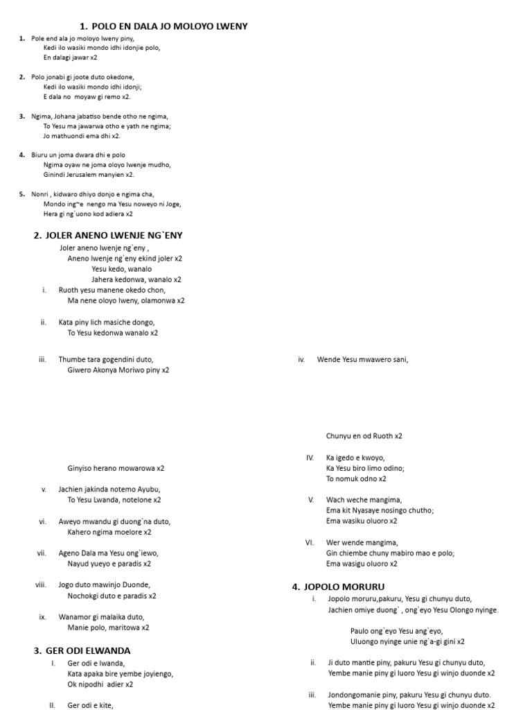 Ofweny Gi Roho Song Lyrics Compilation | PDF | Graphemes | Languages Of ...