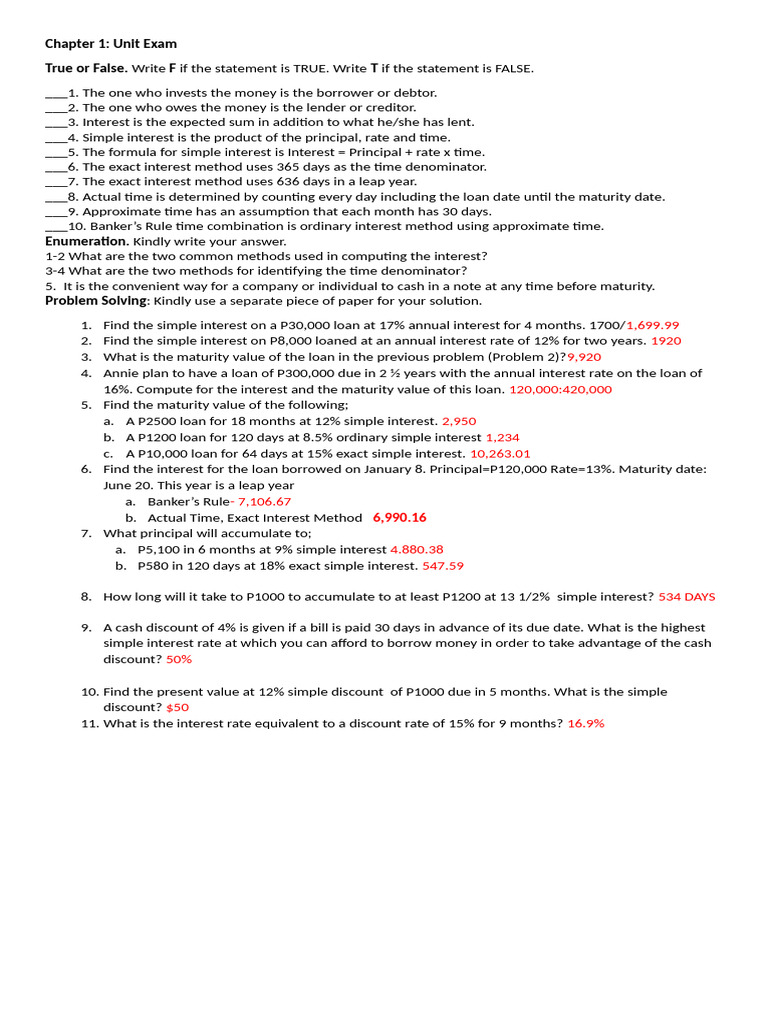 Simple Interest Exam Questions and Solutions | PDF | Interest | Loans