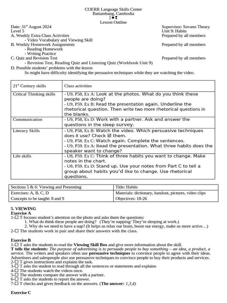 Lesson Plan: Habits and Rhetorical Skills | PDF | Luck | Superstitions