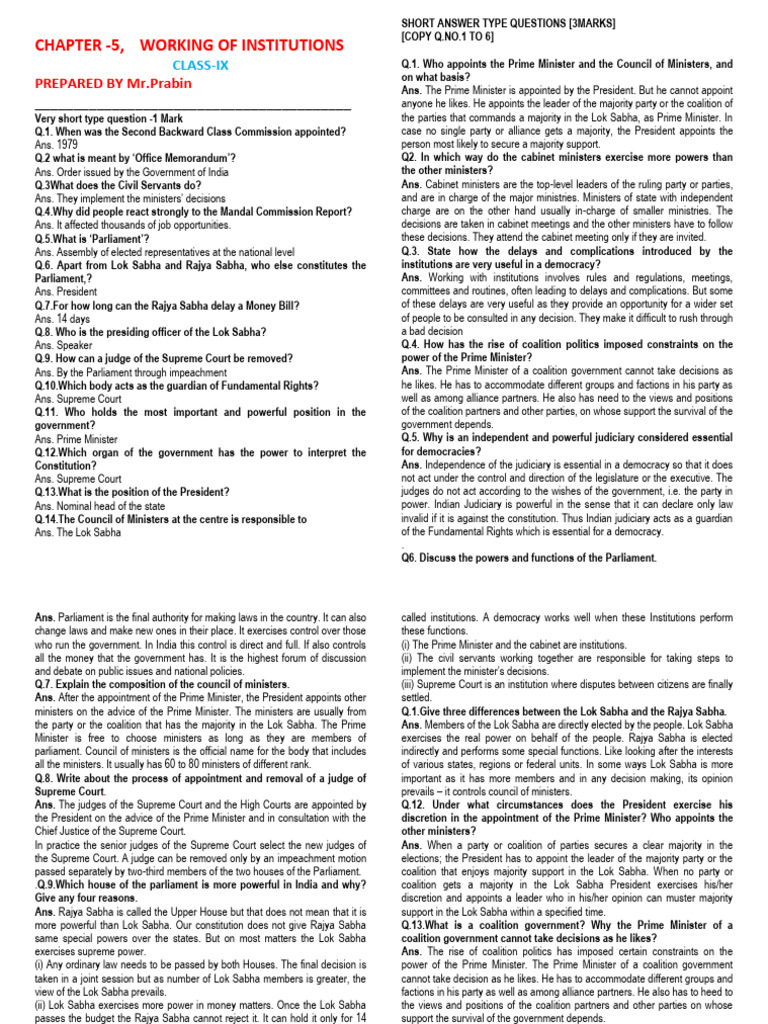 Working Institution Ix Class | PDF | Government Of India | Justice