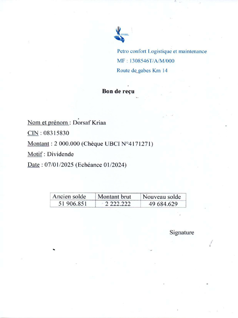 Bon de Recu Dorsaf | PDF