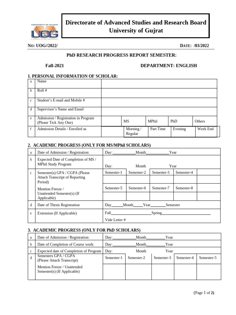 PhD Research Progress Report Template | PDF | Thesis | Educational ...
