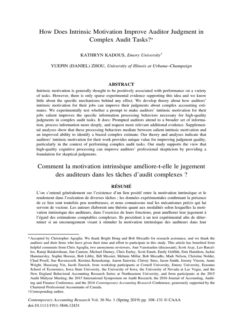 Intrinsic Motivation's Impact on Auditor Judgment | PDF | Motivational ...