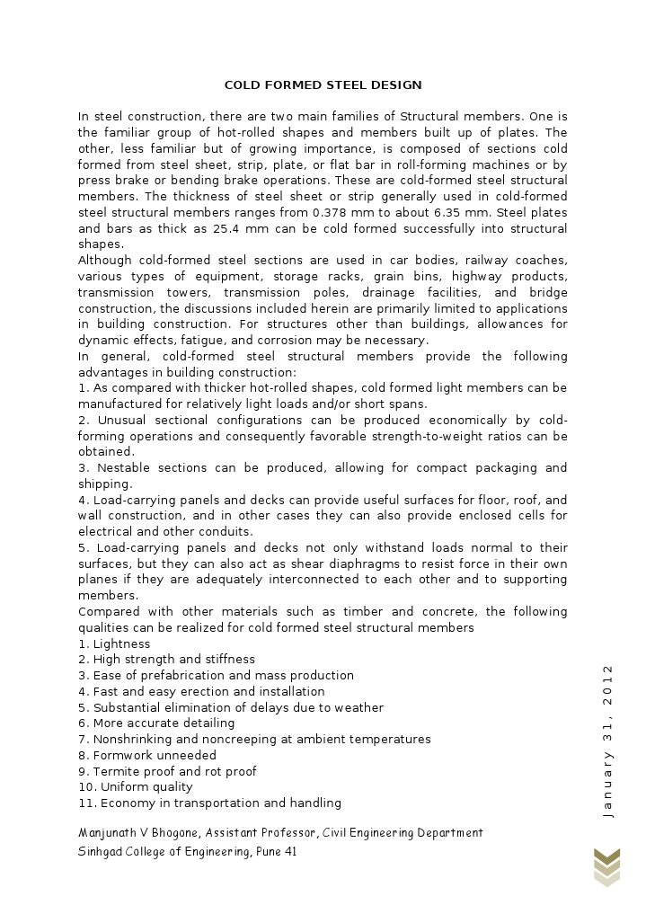 Cold Formed Steel Design | PDF | Framing (Construction) | Structural Steel