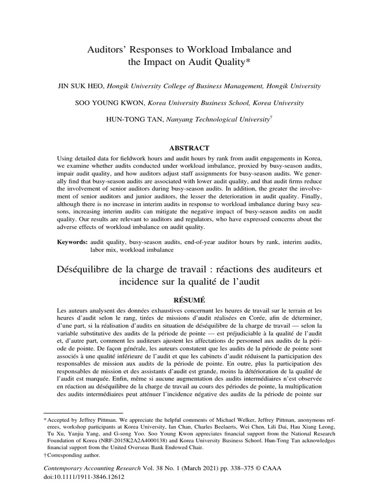 Auditors' Responses To Workload Imbalance and The Impact On Audit ...