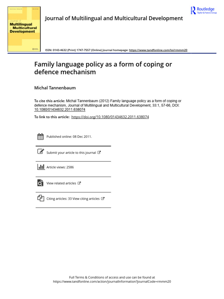 Tannenbaum 2002 Family Language Policy As A Form of Coping or Defence ...