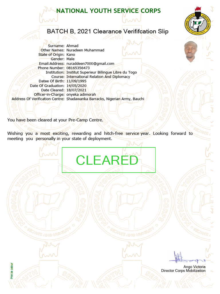 Verification Clearance Slip | PDF