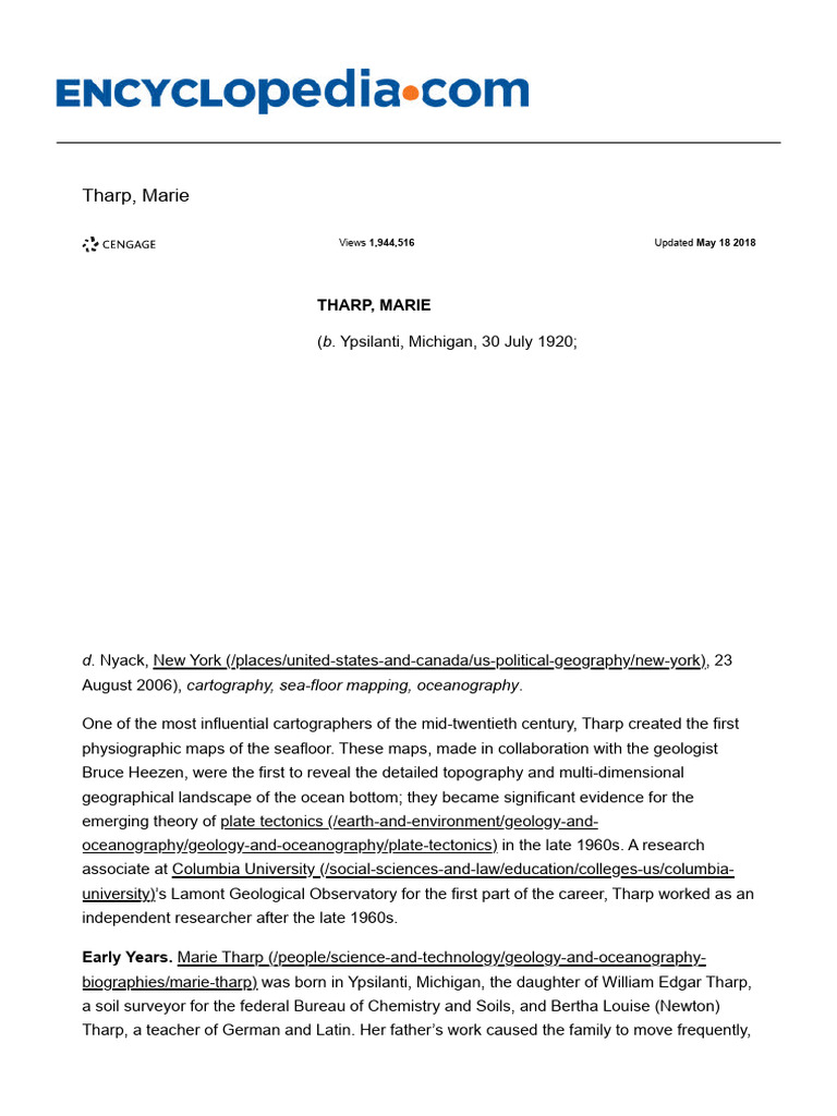 Marie Tharp: Life and Legacy | PDF | Earth Sciences | Physical Geography