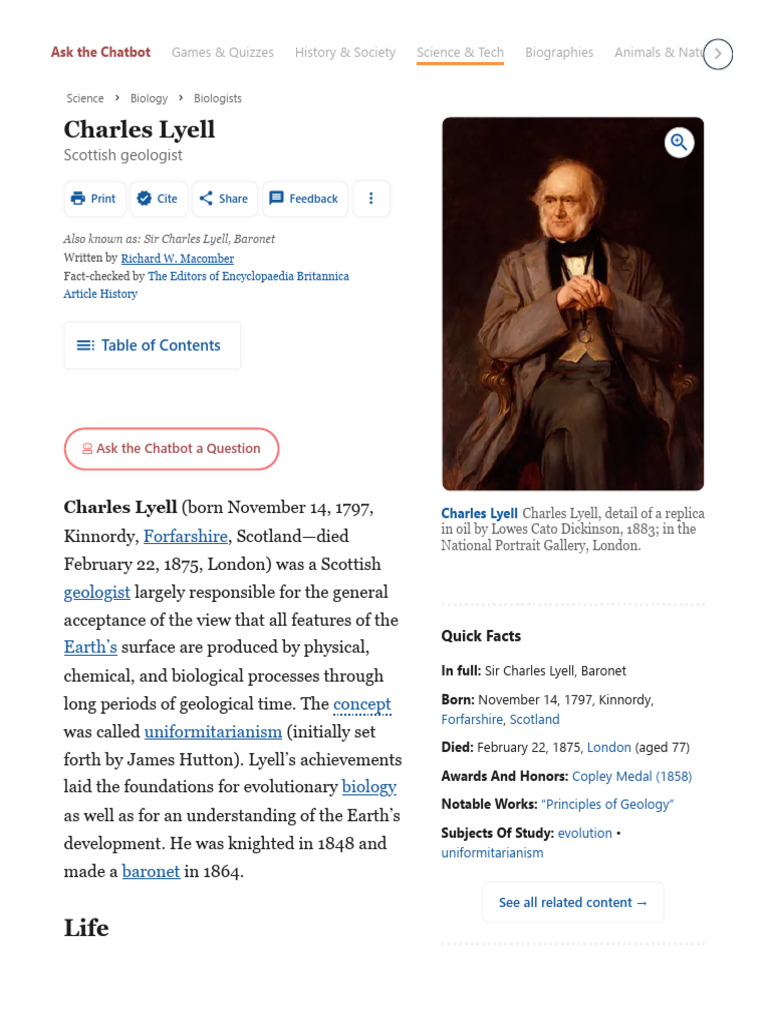 Charles Lyell Biography Theory Books Facts Britannica | PDF | Charles ...