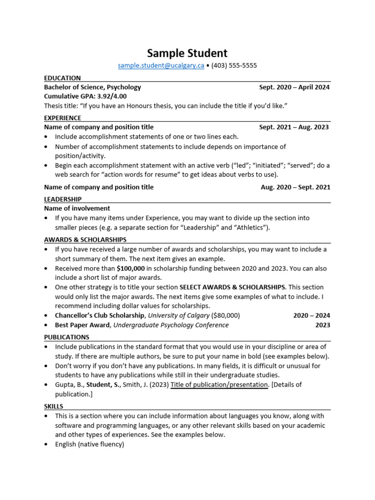 Abbreviated CV Example | PDF | Human Communication | Linguistics
