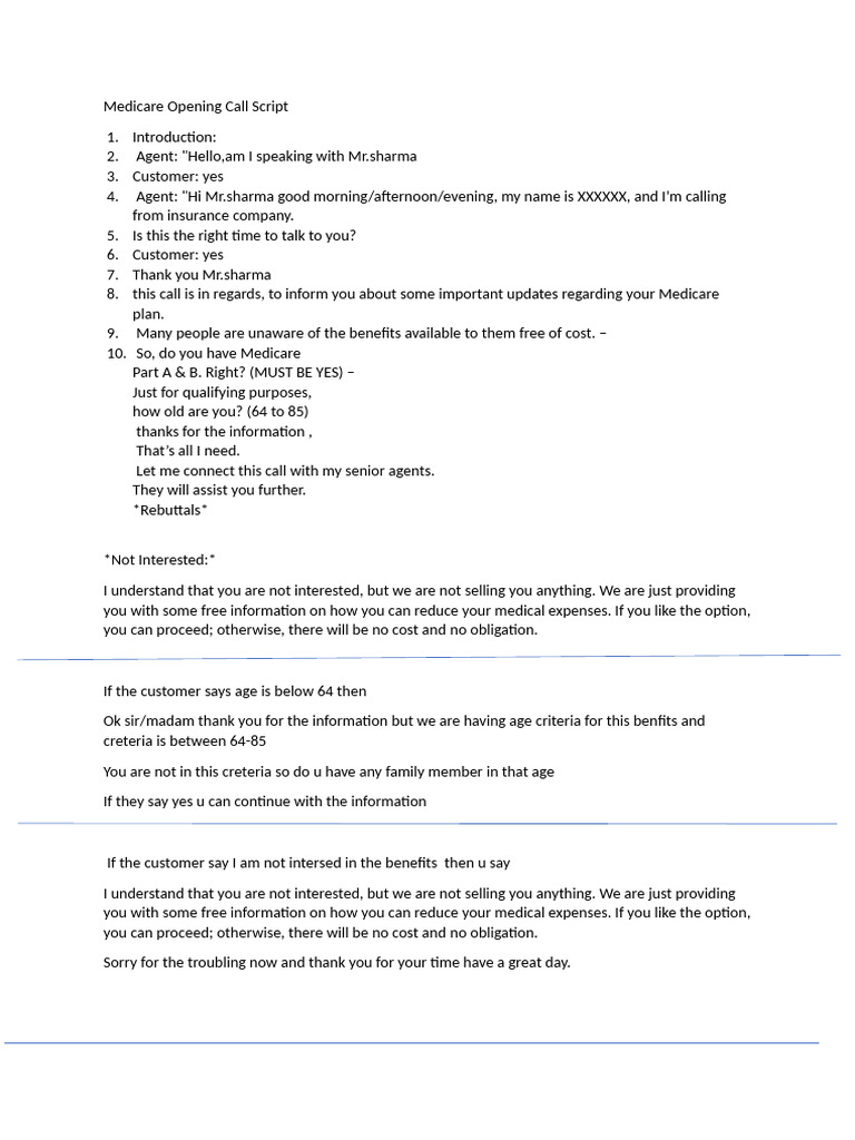 Medicare Opening Call Script | PDF