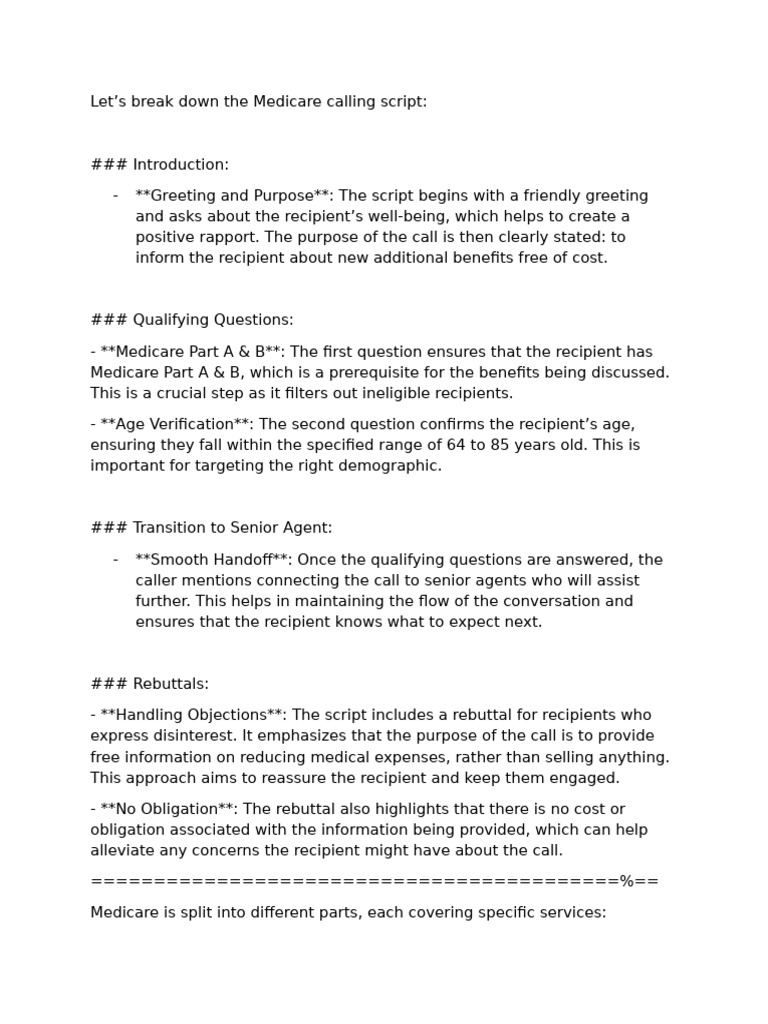Break Down of Calling Script | PDF | Medicare (United States) | Medicine
