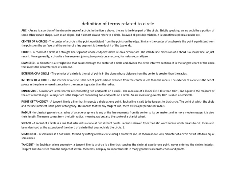 Definition of Terms Related To Circle | PDF | Circle | Tangent