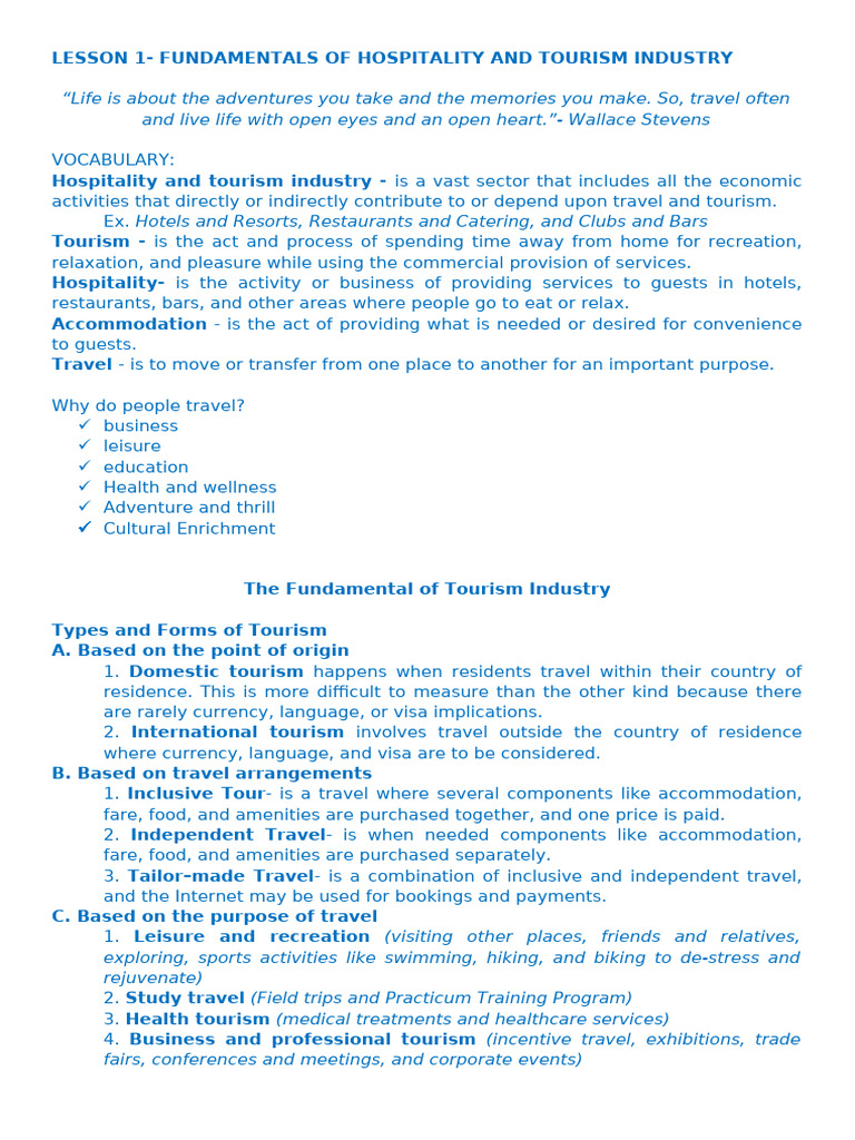 Fundamentals of Hospitality & Tourism | PDF | Tourism | Cruise Ship