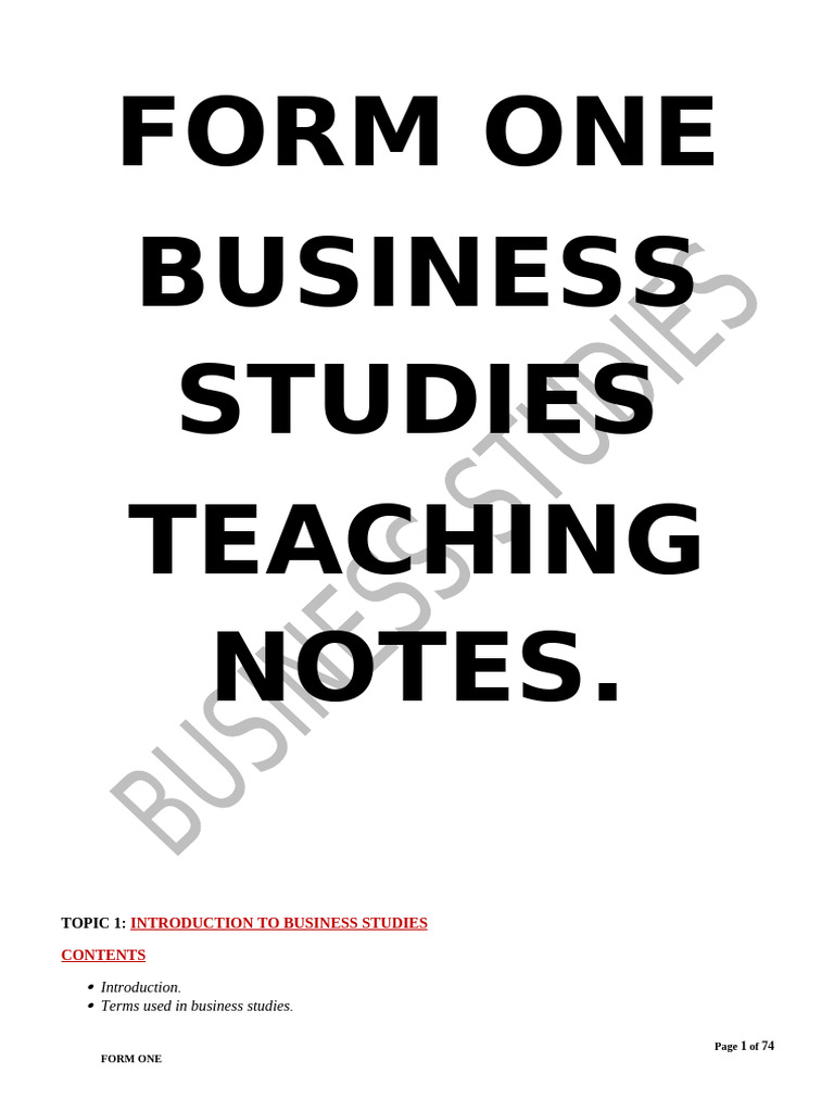 FORM ONE BST NOTES | PDF | Goods | Labour Economics