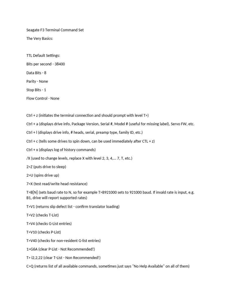 Seagate F3 Terminal Command Set | PDF