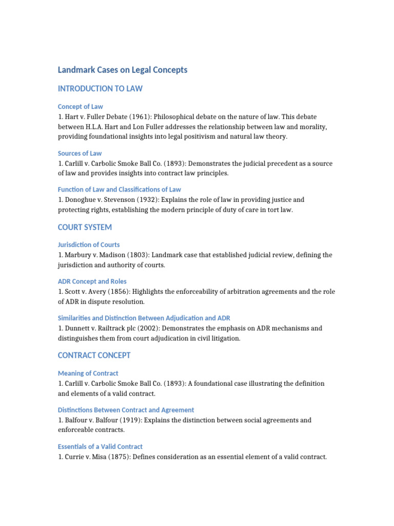 Landmark Legal Cases Overview | PDF | Alternative Dispute Resolution ...