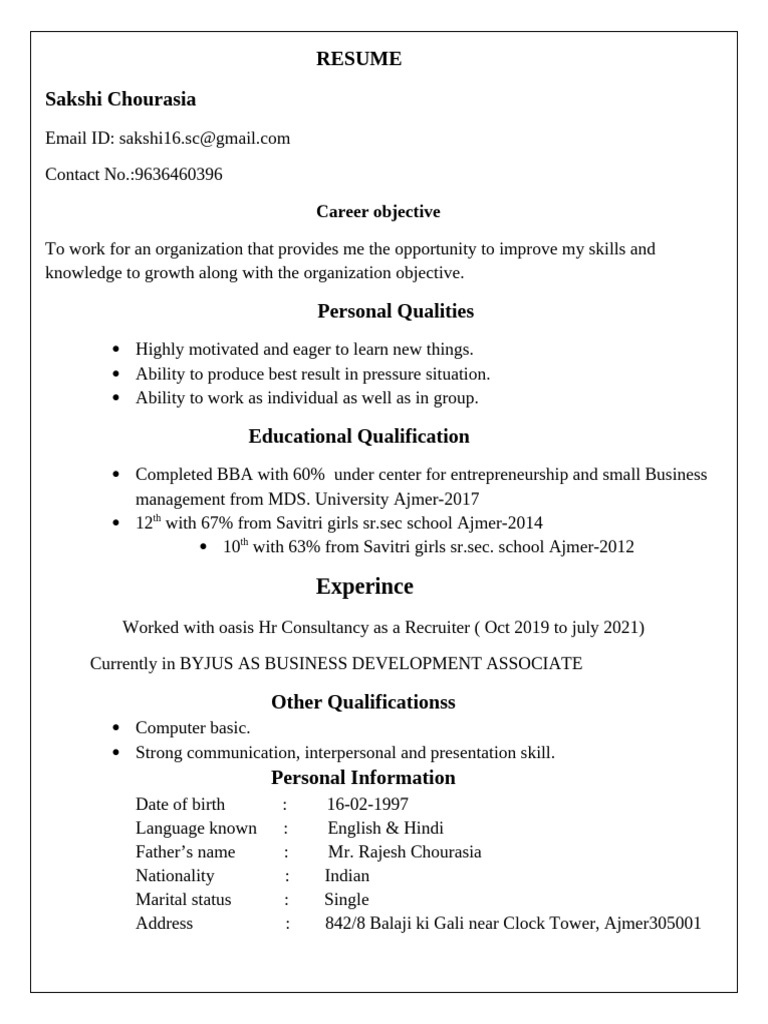 Sakshi Chourasia - Resume - Apna | PDF