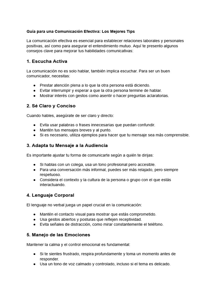 Guía para una Comunicación Efectiva- Los Mejores Tips | PDF ... Guía para una Comunicación Efectiva- Los Mejores Tips | PDF ...