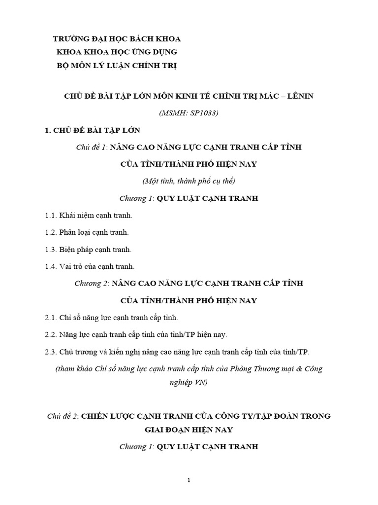 BK242 - Chủ Đề Và Hướng Dẫn Làm BTL Môn KTCT | PDF