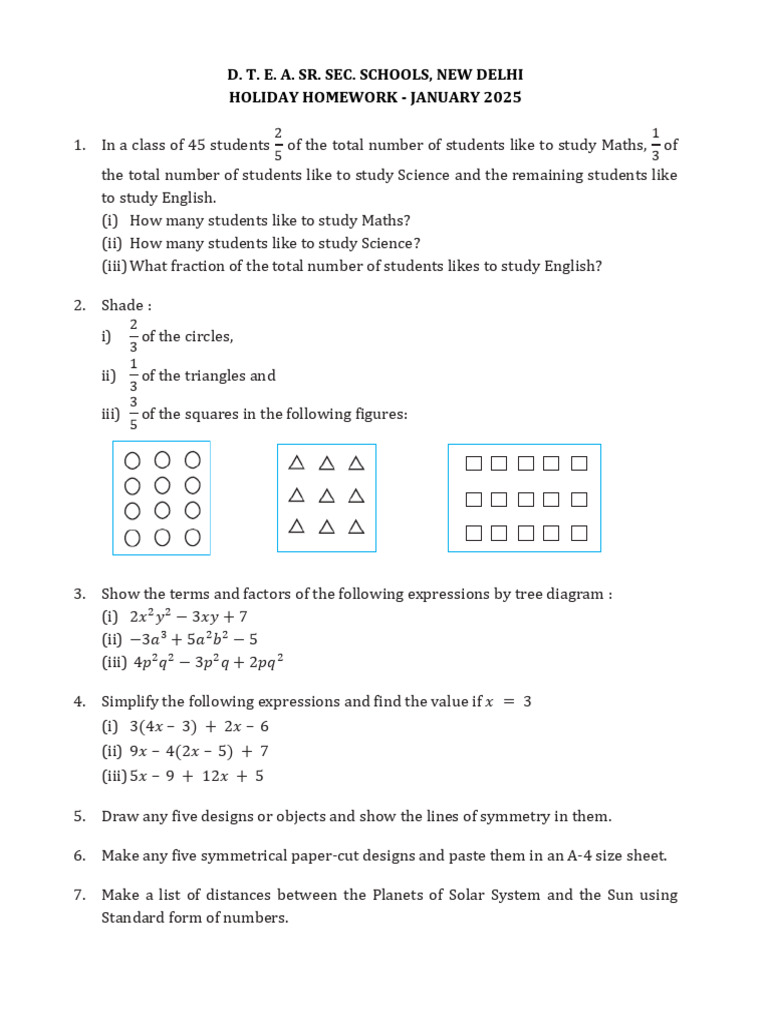 Vii Maths - HHW - January 2025 | PDF