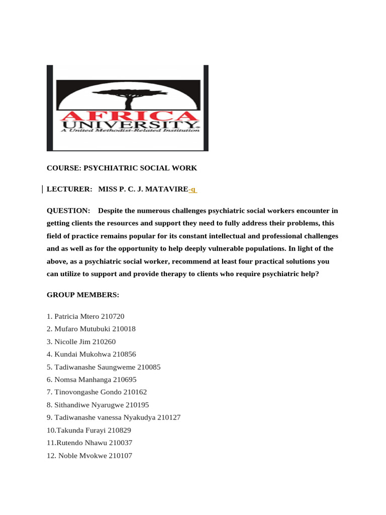 PSYCHIATRIC SOCIAL WORK GROUP 7 PRESENTATION WRITE UP | PDF | Cognitive Behavioral Therapy ...