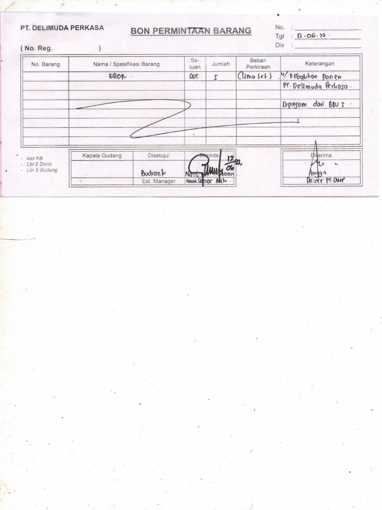 Bon Permintaan Ebor ke BBU I | PDF