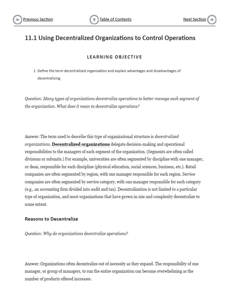 Using Decentralized Organizations To Control Operations | PDF ...