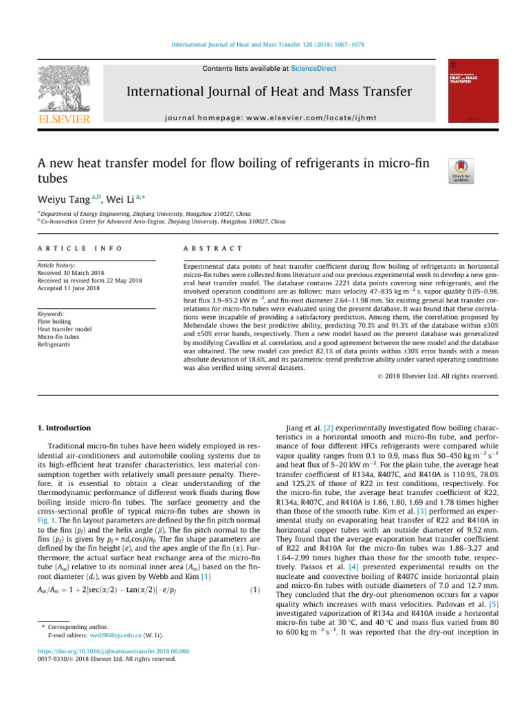 A New Heat Transfer Model For Flow Boiling of Refrigerants in Micro-Fin ...