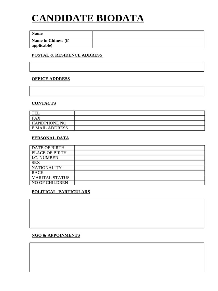 Candidate Biodata | PDF
